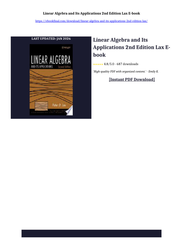 Linear Algebra and Its Applications 2nd Edition Lax ebook any format ...