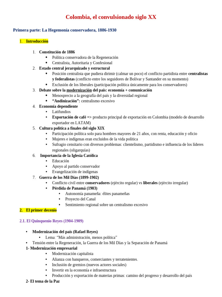 Colombia, El Convulsionado Siglo Xx | PDF