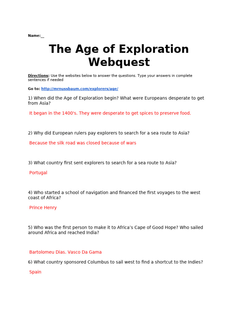 Age of Exploration Webquest | PDF | Age Of Discovery | Christopher Columbus
