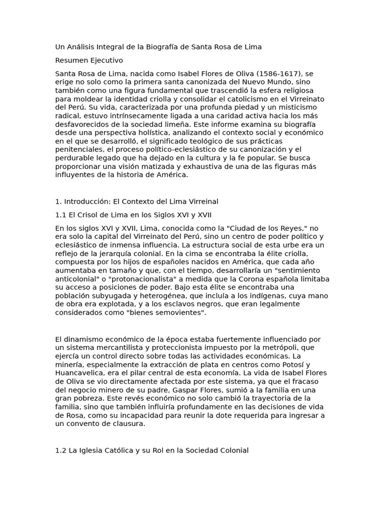 Un Análisis Integral de La Biografía de Santa Rosa de Lima | PDF | Lima ...