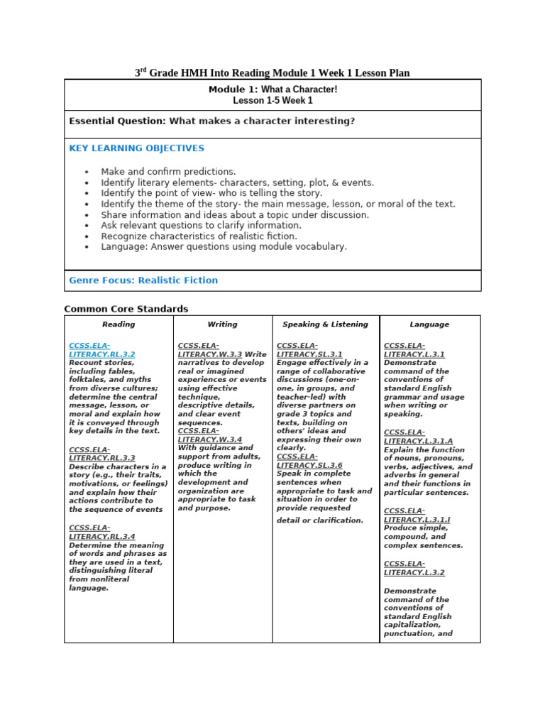 602228492-HMHIntoReading3rdGradeLessonPlanModule1Week1Editable-1 | PDF ...