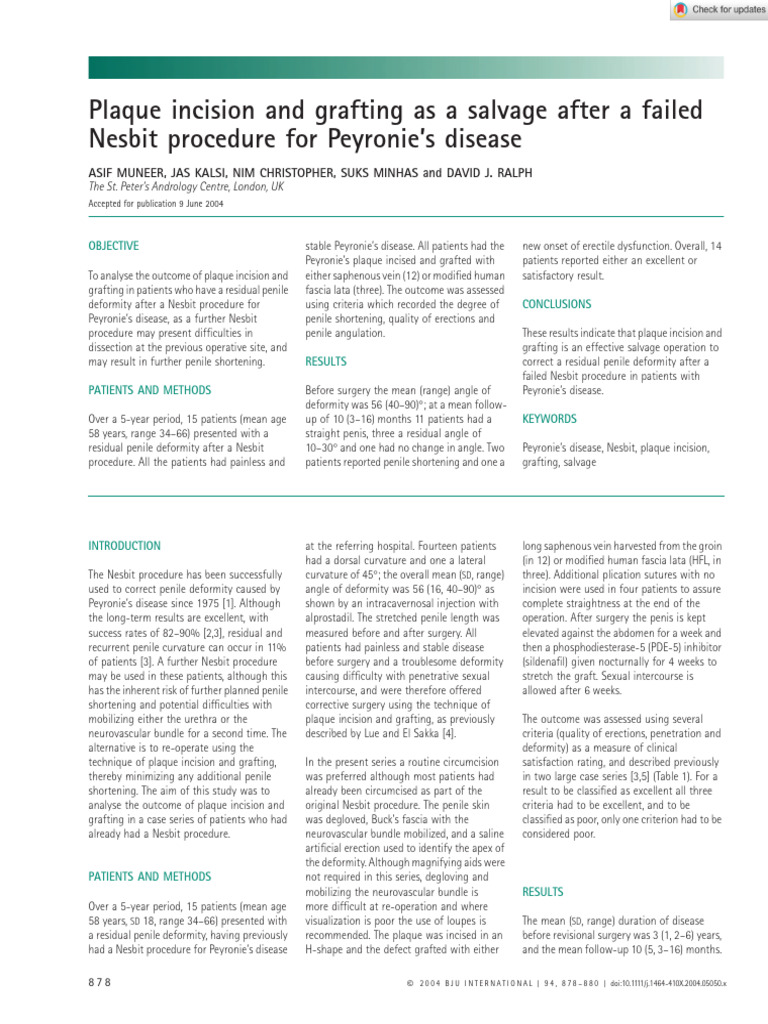 Plaque a failed Nesbit procedure for Peyronie | PDF | Clinical Medicine ...