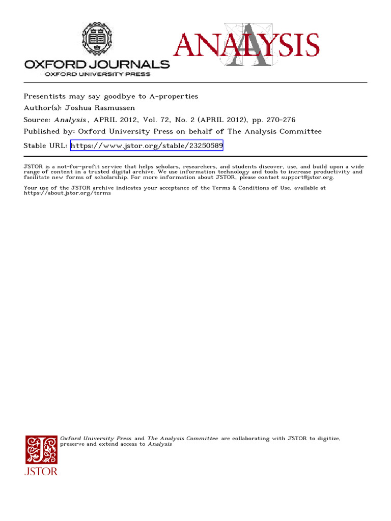 Joshua Rasmussen, Presentists May Say... | PDF | Metaphysics ...