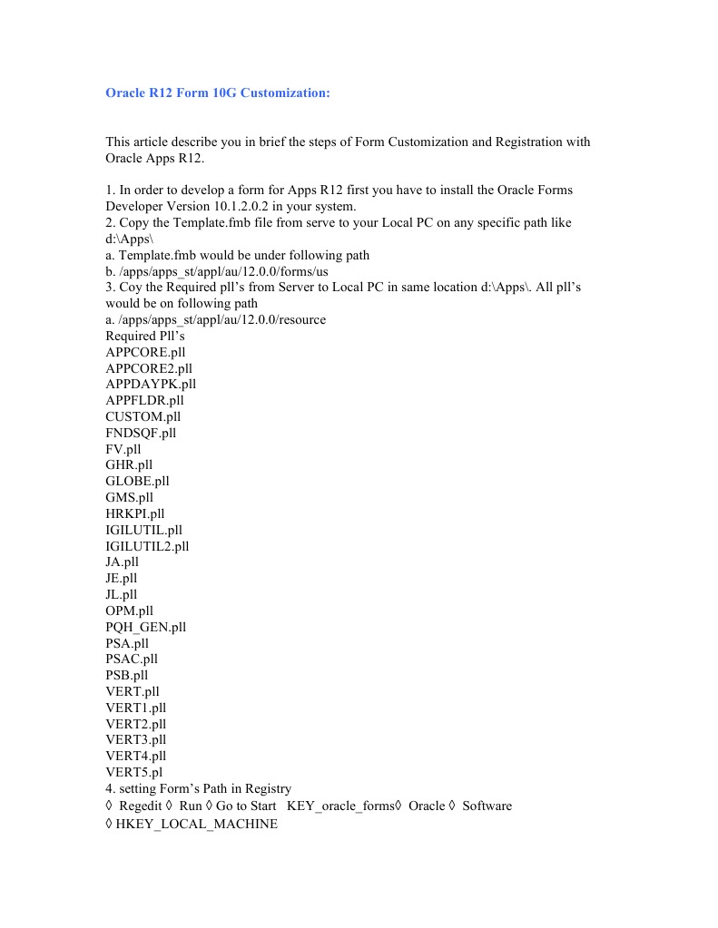 Oracle R12 Form 10G Customization | PDF | Menu (Computing) | Windows Registry