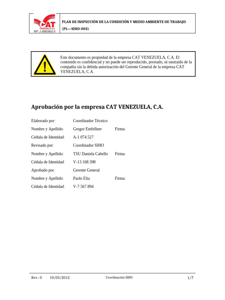 Plan de Inspeccion | PDF | Seguridad y salud ocupacional