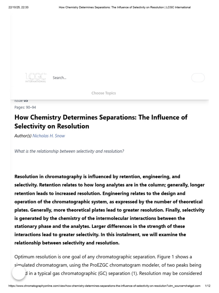 How Chemistry Determines Separations - The Influence of Selectivity On ...