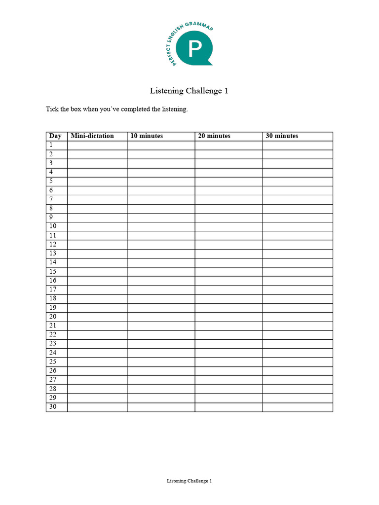 Listening Challenge Progress Sheet | PDF