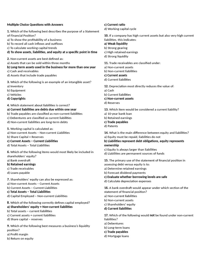 Multiple Choice Questions With Answers | PDF | Equity (Finance ...