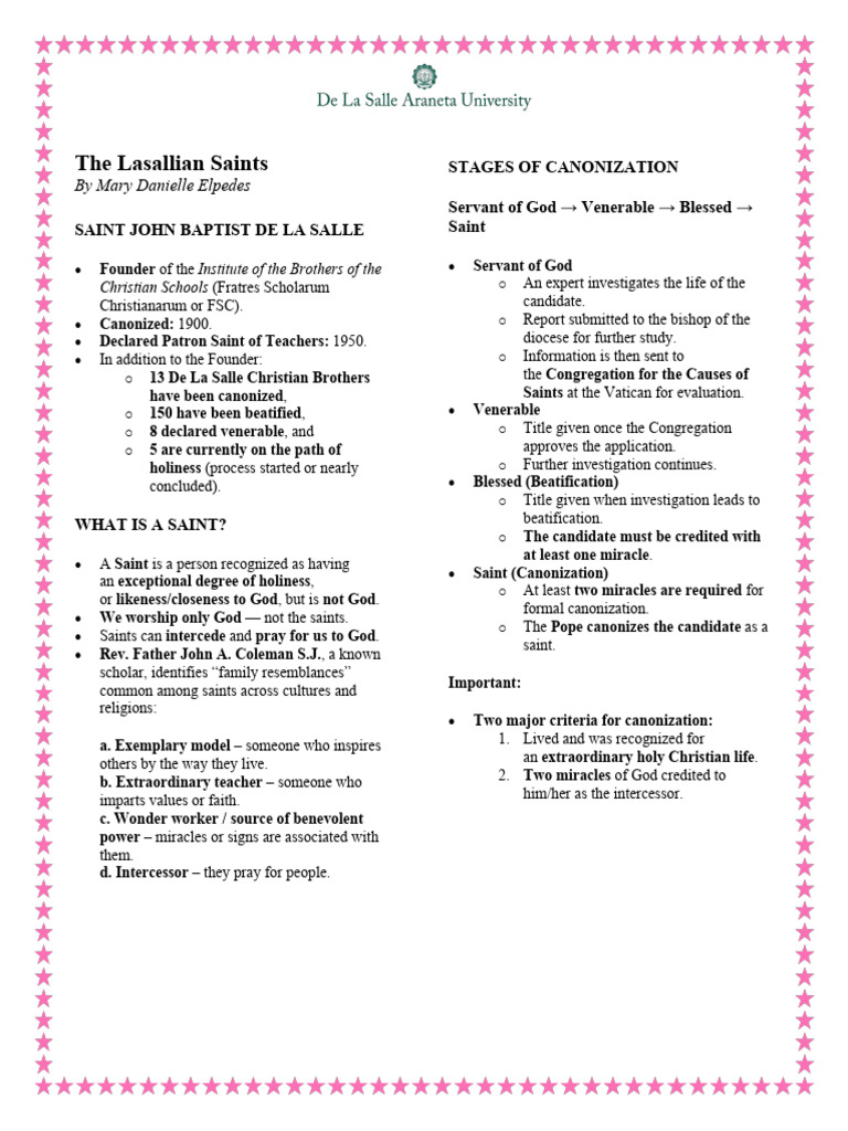 The Lasallian Values (Elpedes) | PDF | Saint