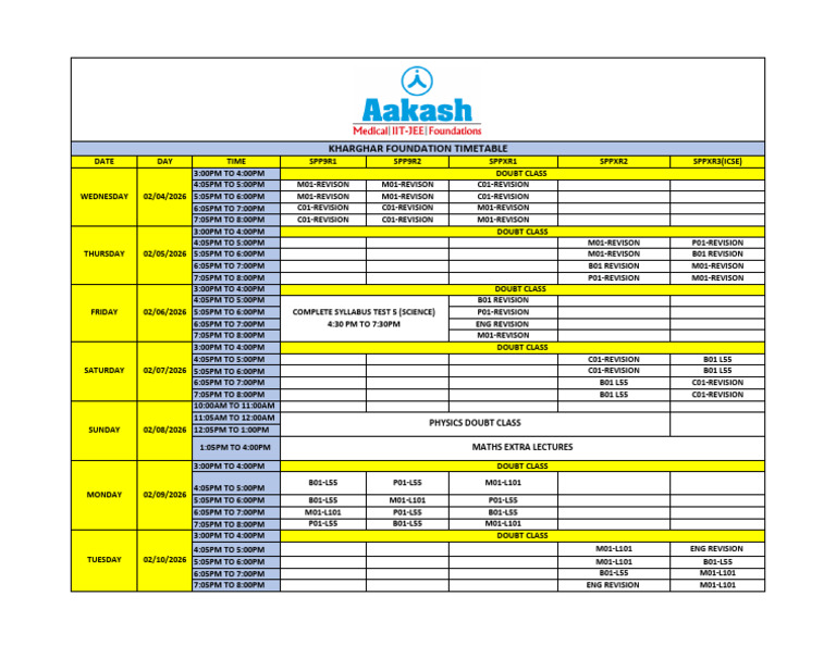 Foundation - Timetable - Kharghar 04-02-2026 To 10-02-2026 | PDF