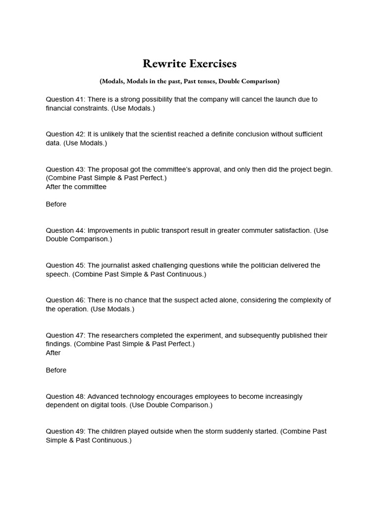 Rewrite (Modals, Modals in The Past, Past Tenses, Double Compare) | PDF ...