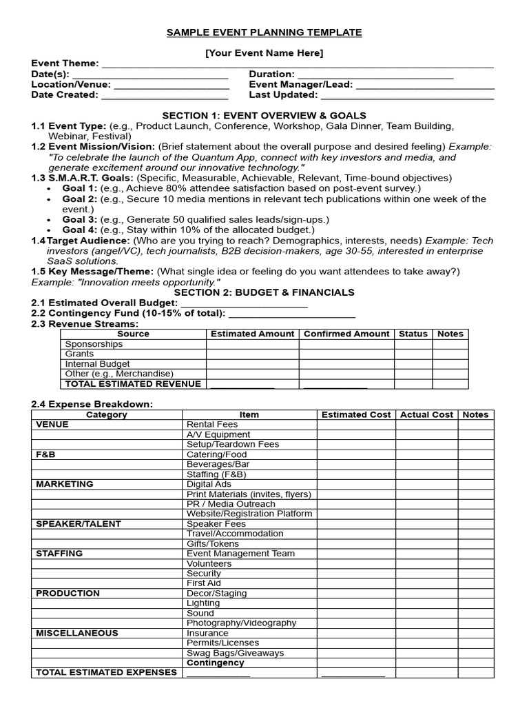 Sample Event Planning Template | PDF | Risk