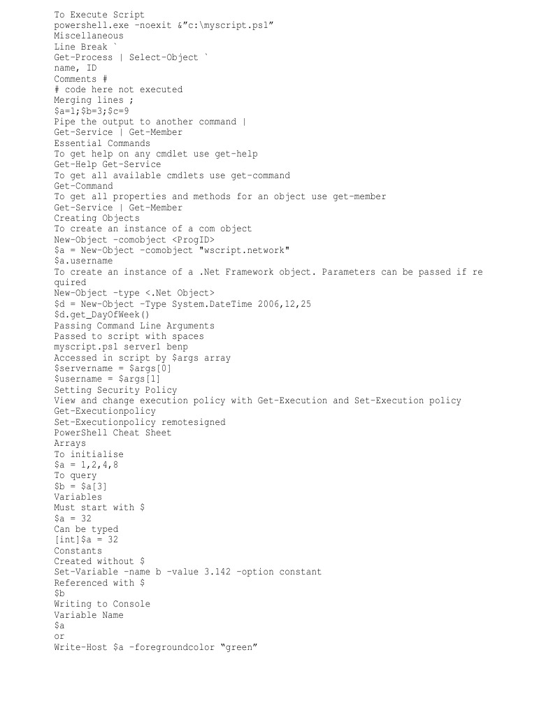 PowerShell Cheat Sheet | PDF | Parameter (Computer Programming) | Control Flow