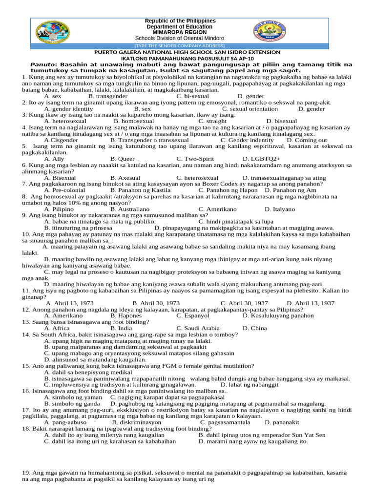 Periodical Test AP10 - 3rd Quarter | PDF