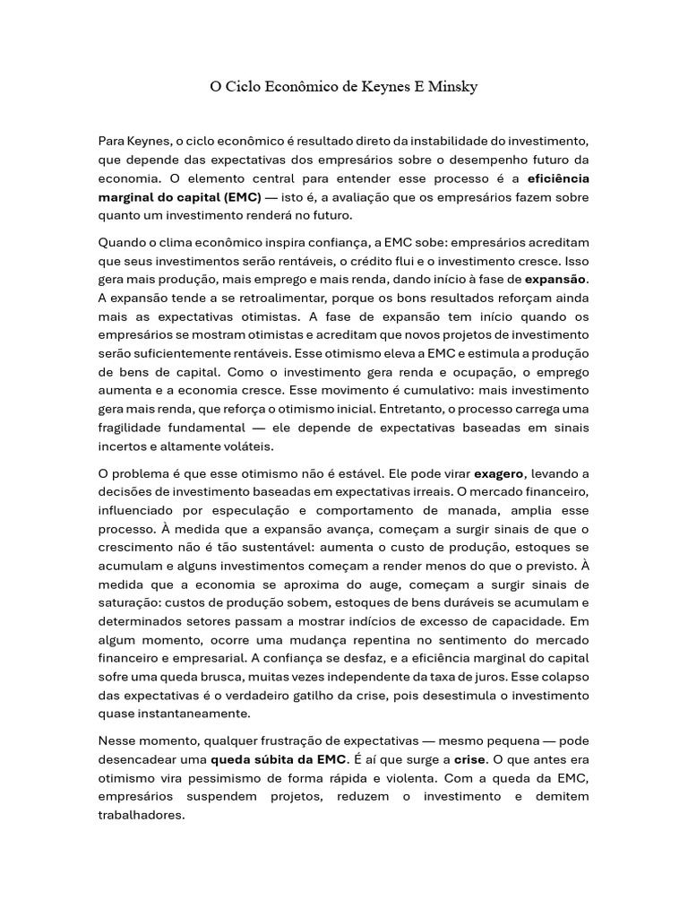 O Ciclo Econômico de Keynes e Minsky | PDF | Economia | Ciclo de negócios