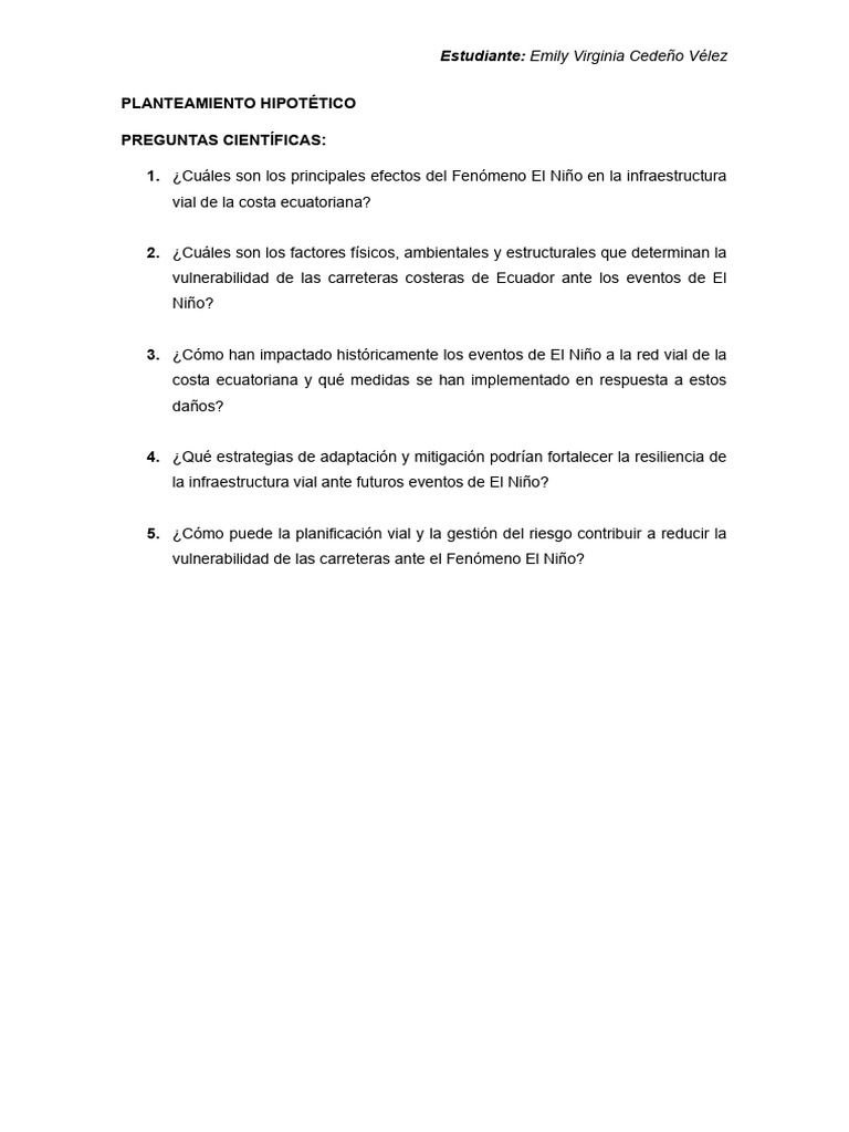 Planteamiento Hipotético - Emily Cedeño | PDF