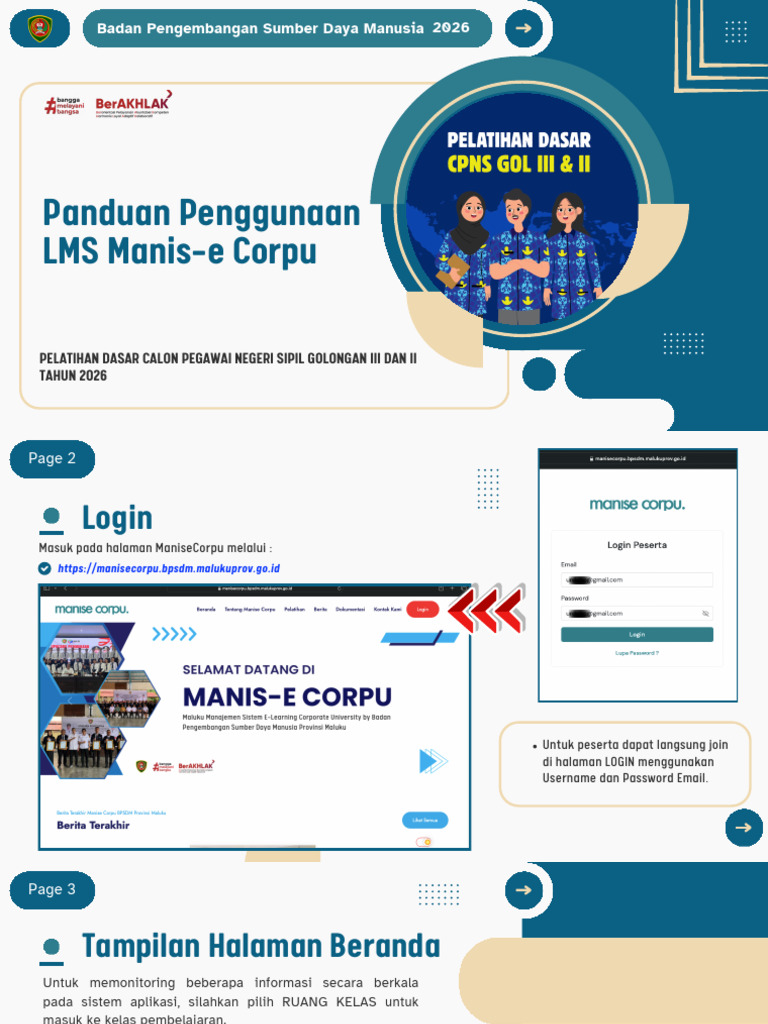 Panduan LMS Manise Corpu Bagi Peserta Pelatihan Latsar CPNS | PDF