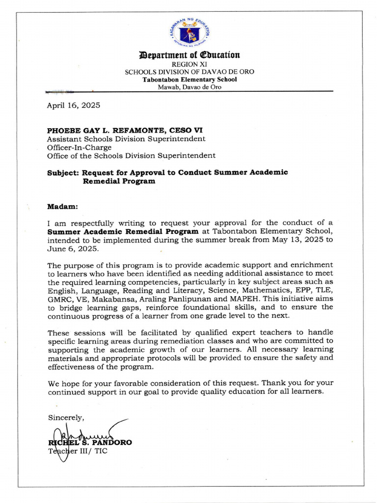 1 Sarp Letter of Request To Offer Sarp | PDF