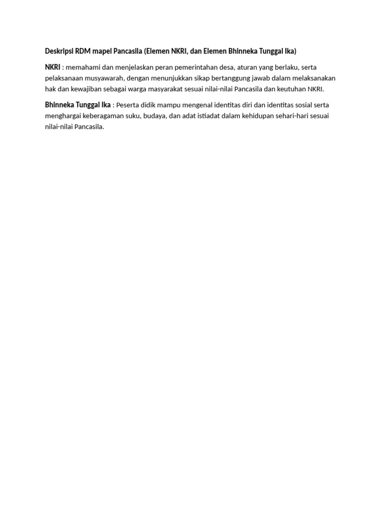 Deskripsi RDM Mapel Pancasila | PDF