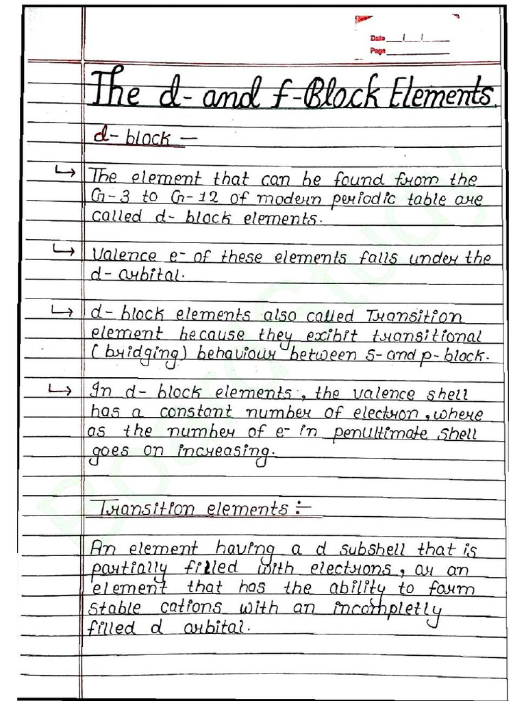 D and F Block Elements Notes PDF | PDF