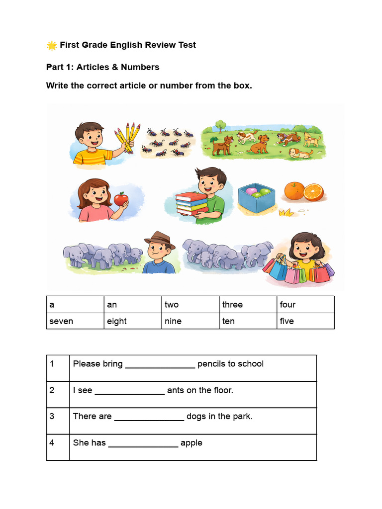 1st Grade - Grammar Review | PDF