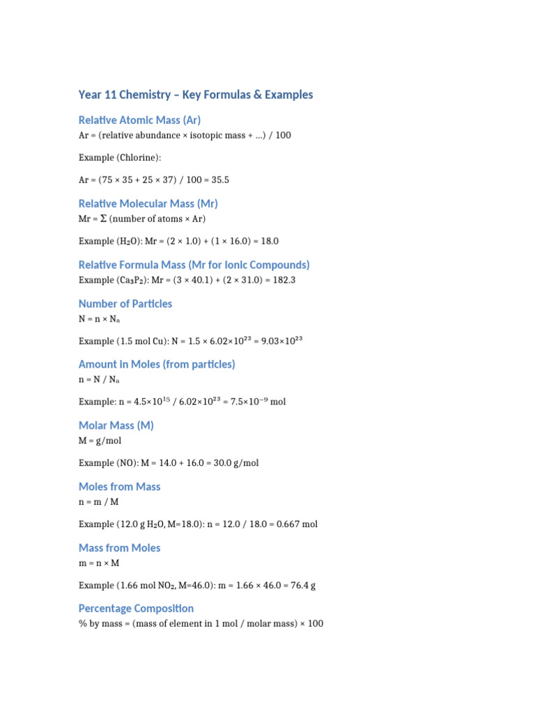 Chemistry Formulas Examples | PDF
