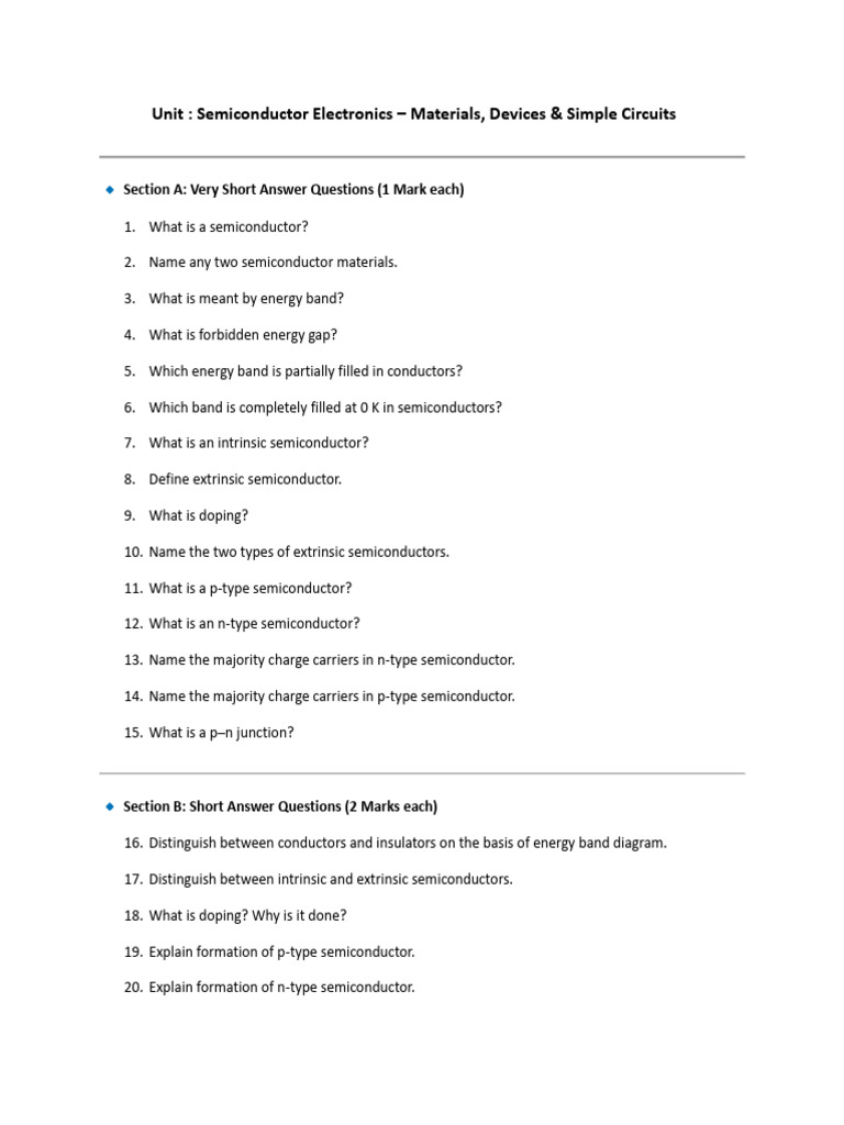 Semiconductor Practice Paper | PDF | P–N Junction | Semiconductors