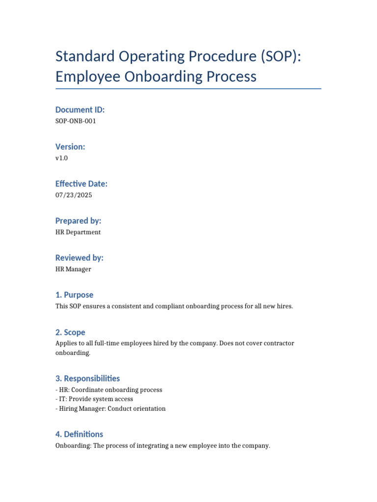SOP Example Onboarding | PDF