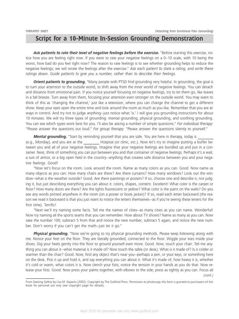 Handouts +Seeking+Safety Grounding | PDF | Feeling | Pain