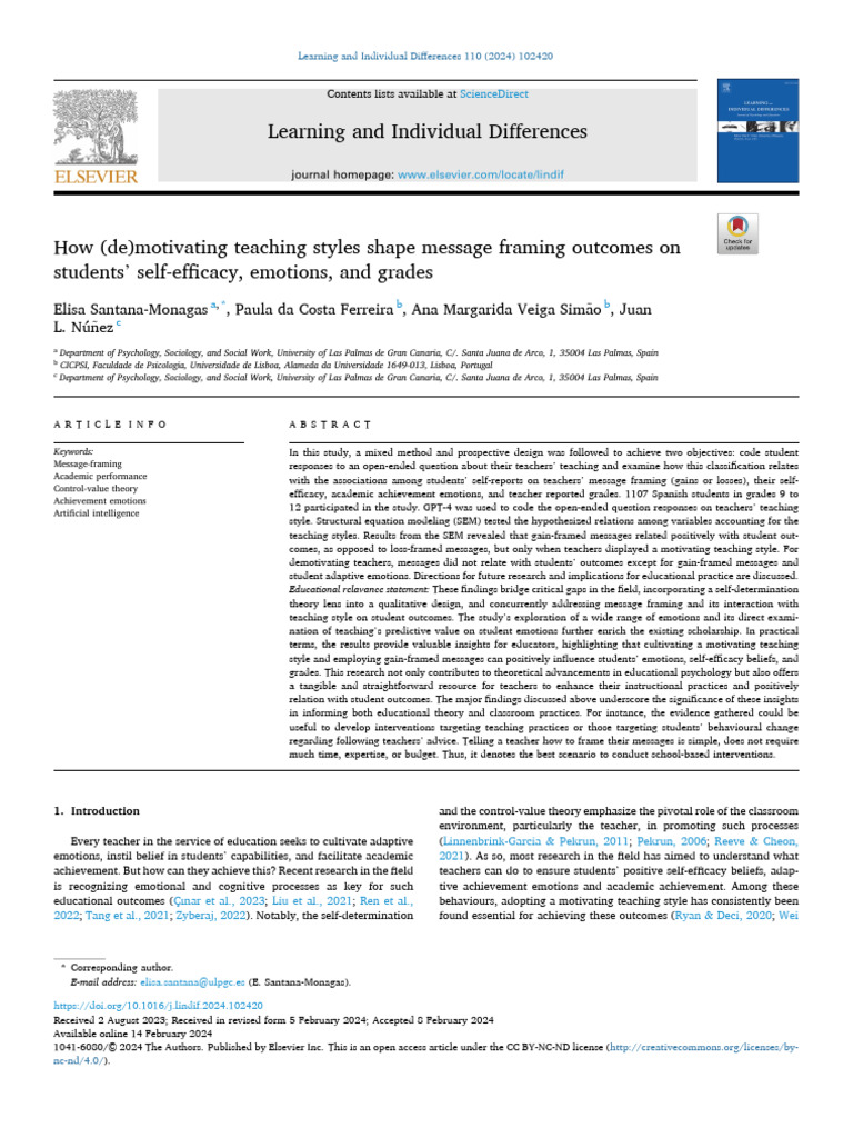 How de Motivating Teaching Styles Shape Message Frami 2024 Learning and ...