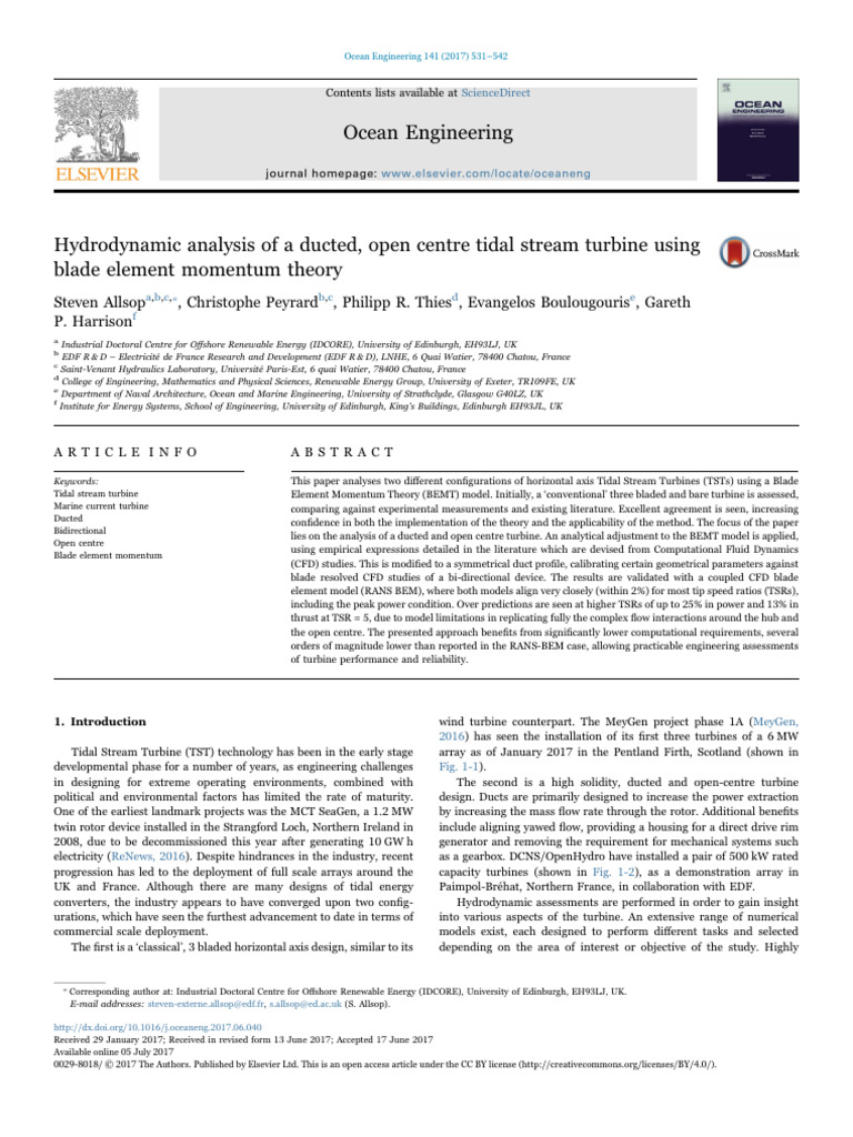 2017 Hydrodynamic Analysis of A Ducted, Open Center Tidal Stream ...