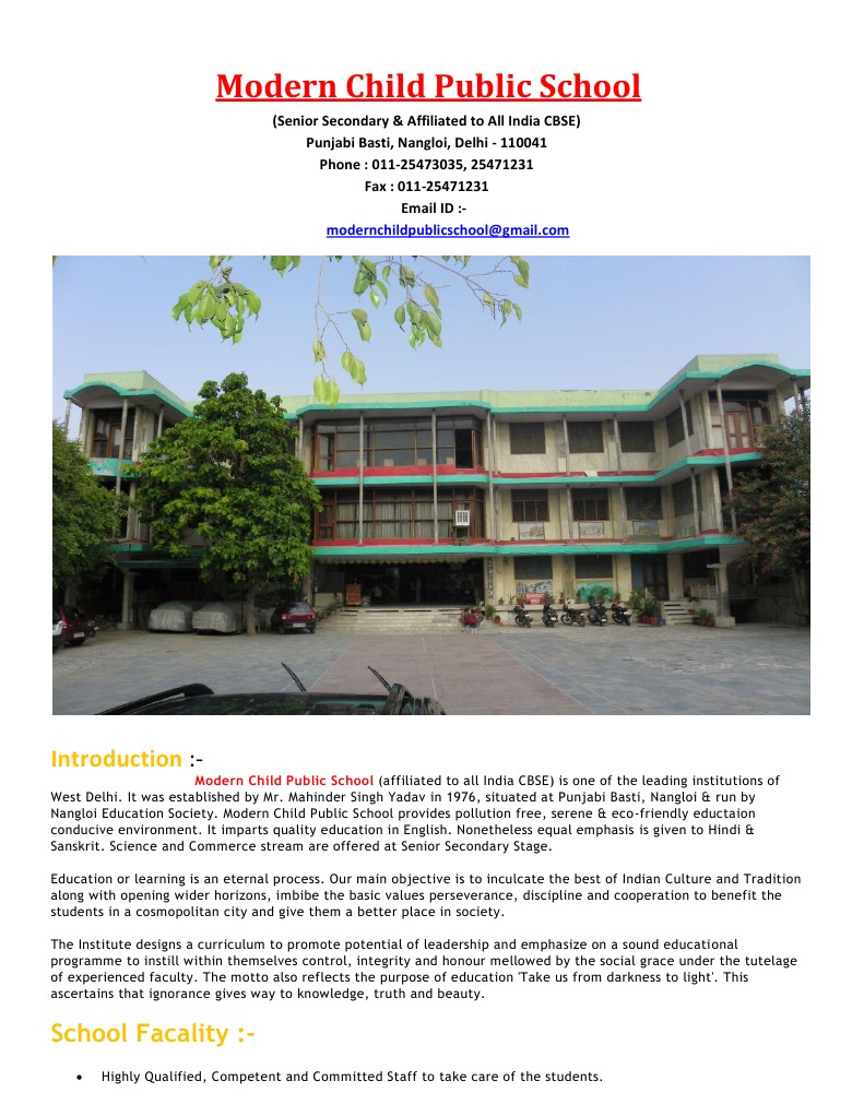 Modern Child Public School | PDF | State School | Curriculum