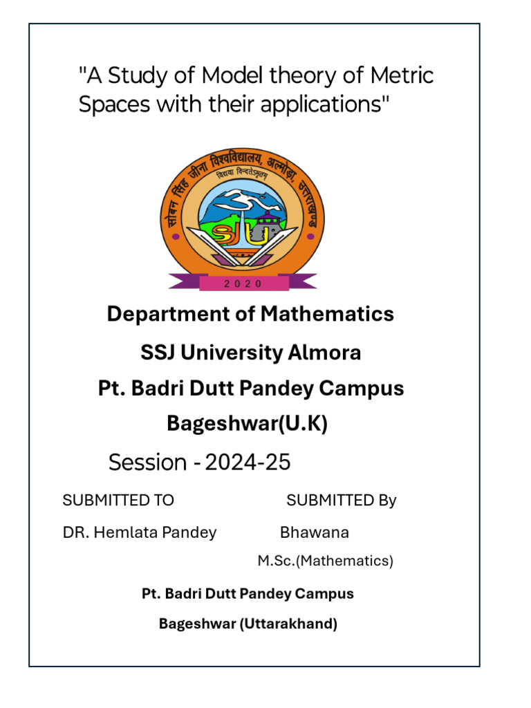 Department of Mathematics SSJ University Almora Pt. Badri Dutt Pandey ...