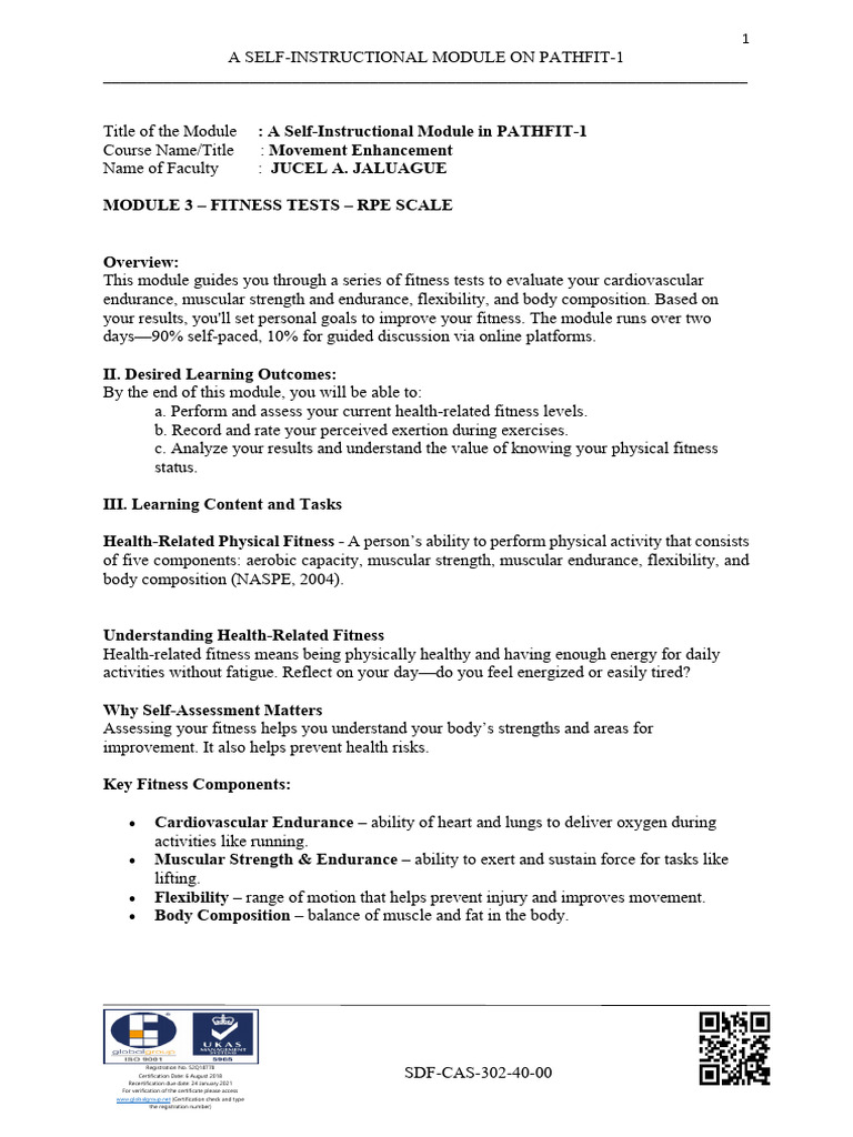 Module 3 Physical Fitness Tests - RPE Scale | PDF | Physical Fitness ...