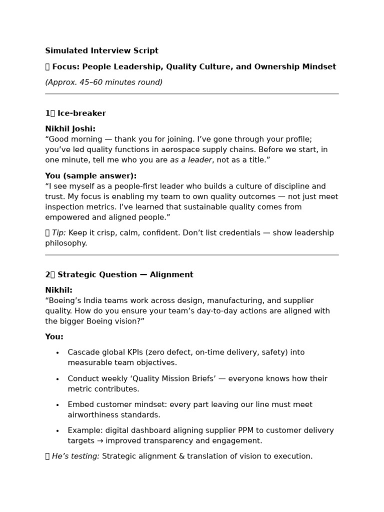 Simulated Interview Script | PDF | Performance Indicator | Leadership