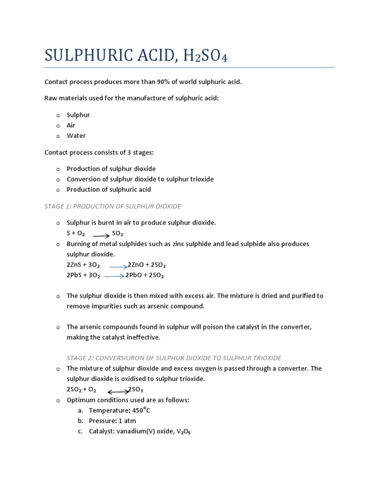 Sulphuric Acid Pdf Sulfuric Acid Sulfur