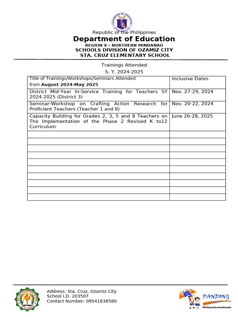 Trainings Attended Castillon | PDF