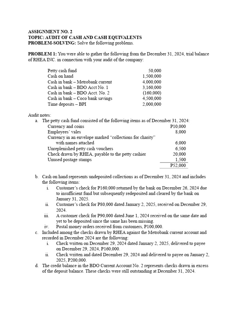 Assignment 2 Audit of Cash | PDF | Banks | Cash