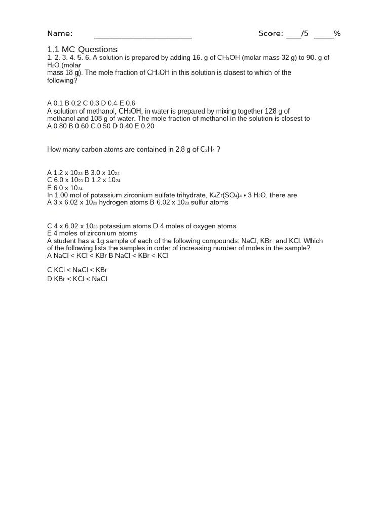 Review on Chem Questions 2 | PDF