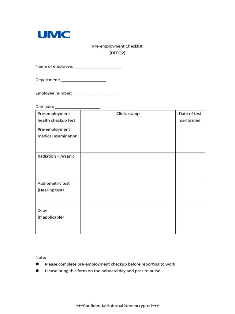 Pre-employment Checklist (DFEQ2) | PDF