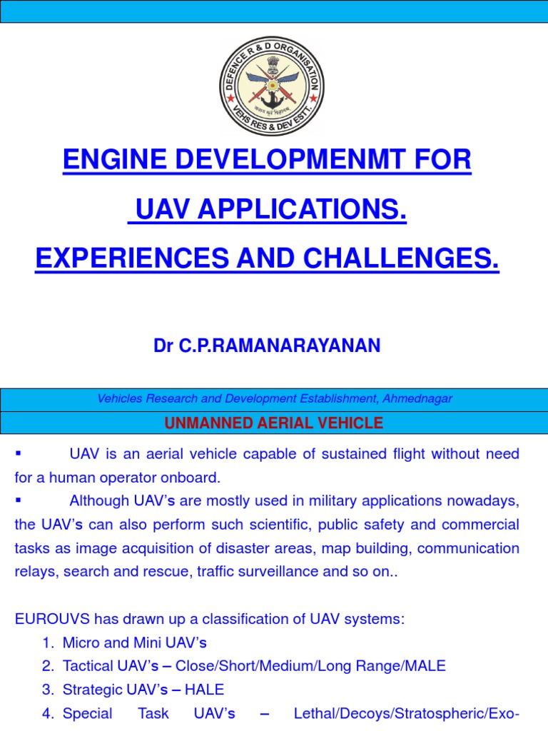 DRDO-VRDE - Engine Developments For UAVs | PDF | Internal Combustion ...