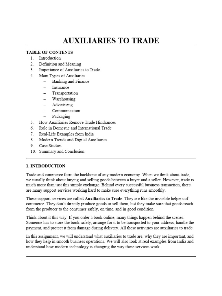 Auxiliaries To Trade Project | PDF | Warehouse | Commerce