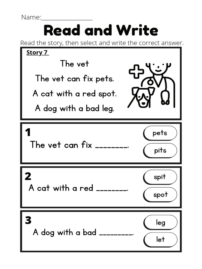Simple Decodable CVC Read and Write Sentence Comprehension Worksheet | PDF