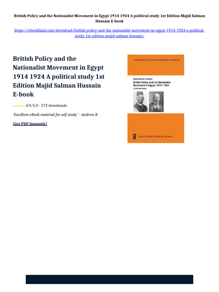 British Policy and the Nationalist Movement in Egypt 1914 1924 A ...