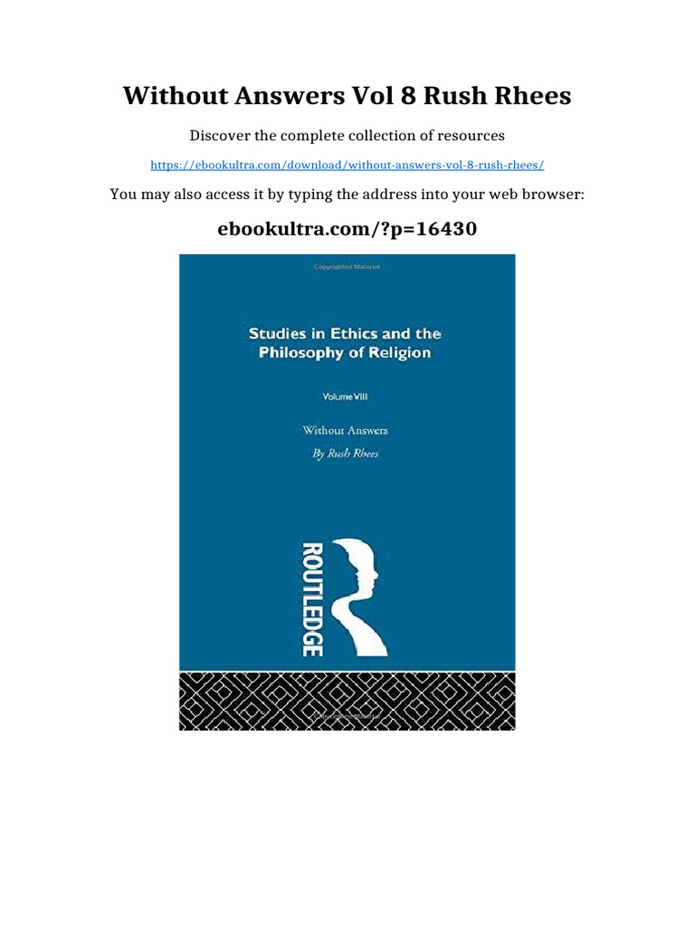 Without Answers Vol 8 Rush Rhees Complete Edition | PDF