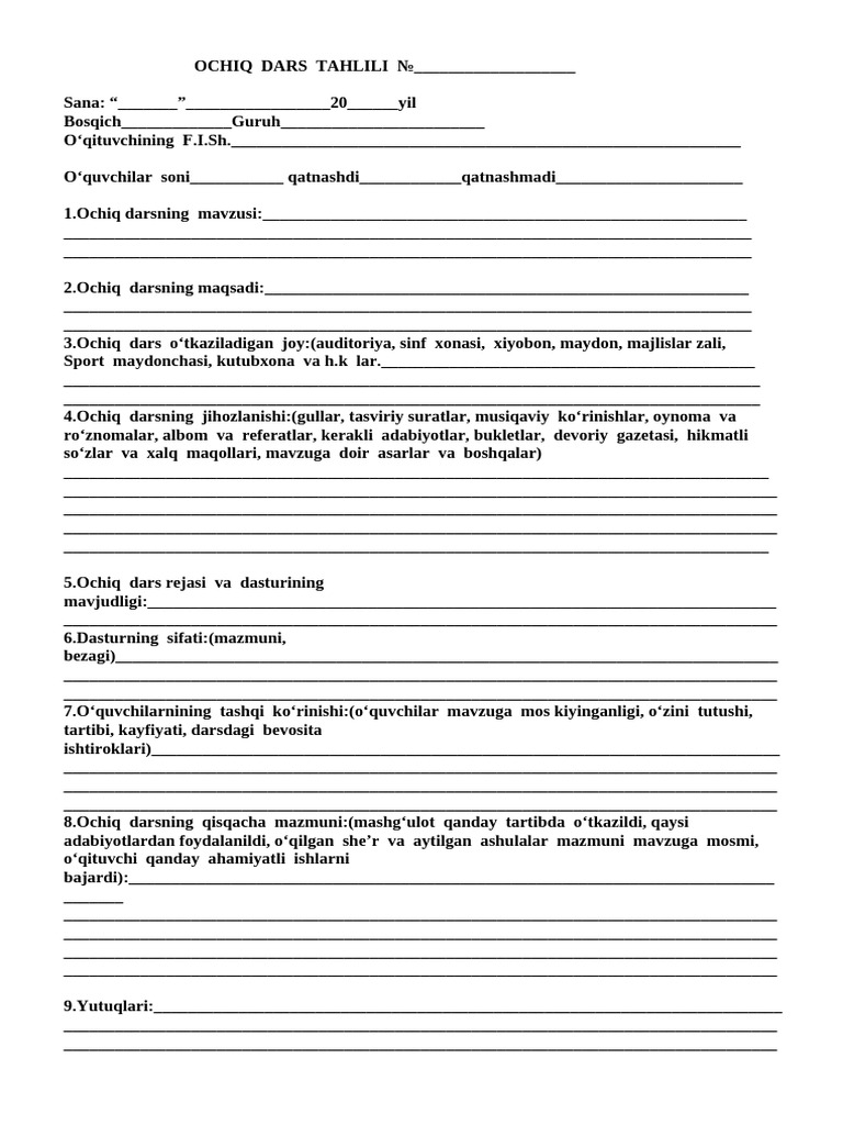 Ochiq Dars Tahlili | PDF