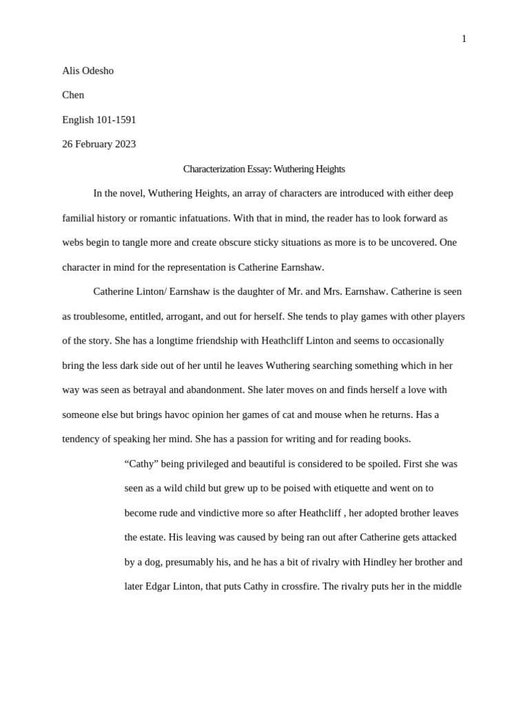Wuthering Heights Character Essay | PDF | Wuthering Heights