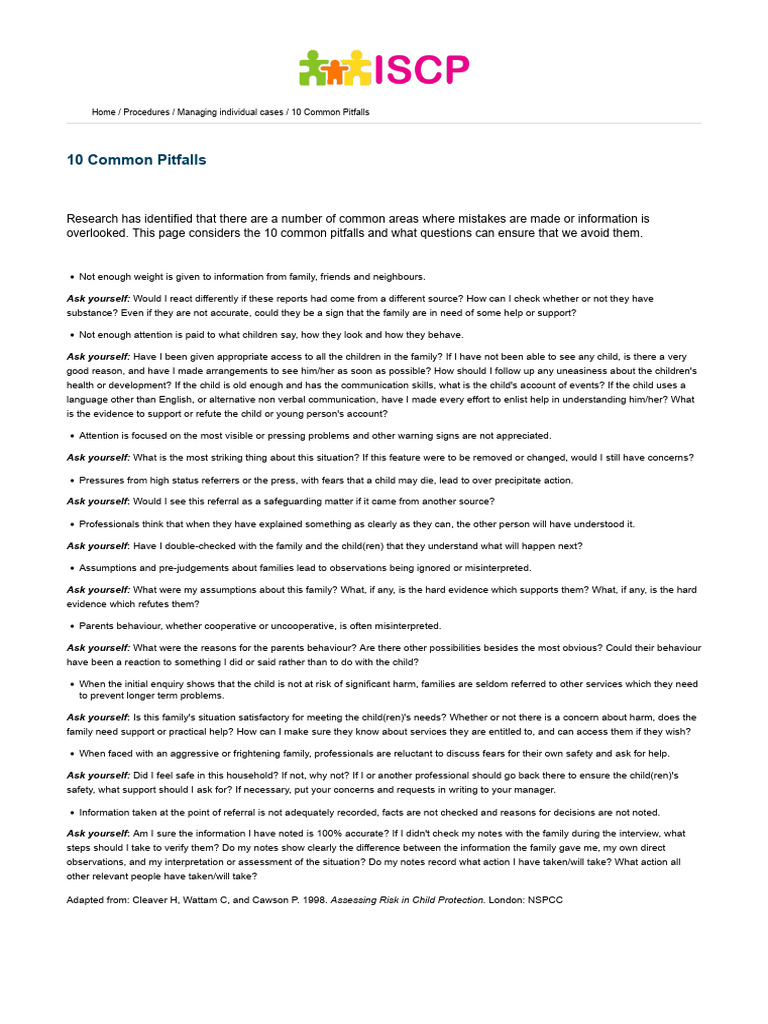 10 Common Pitfalls - Child Protection Guidelines | PDF | Communication