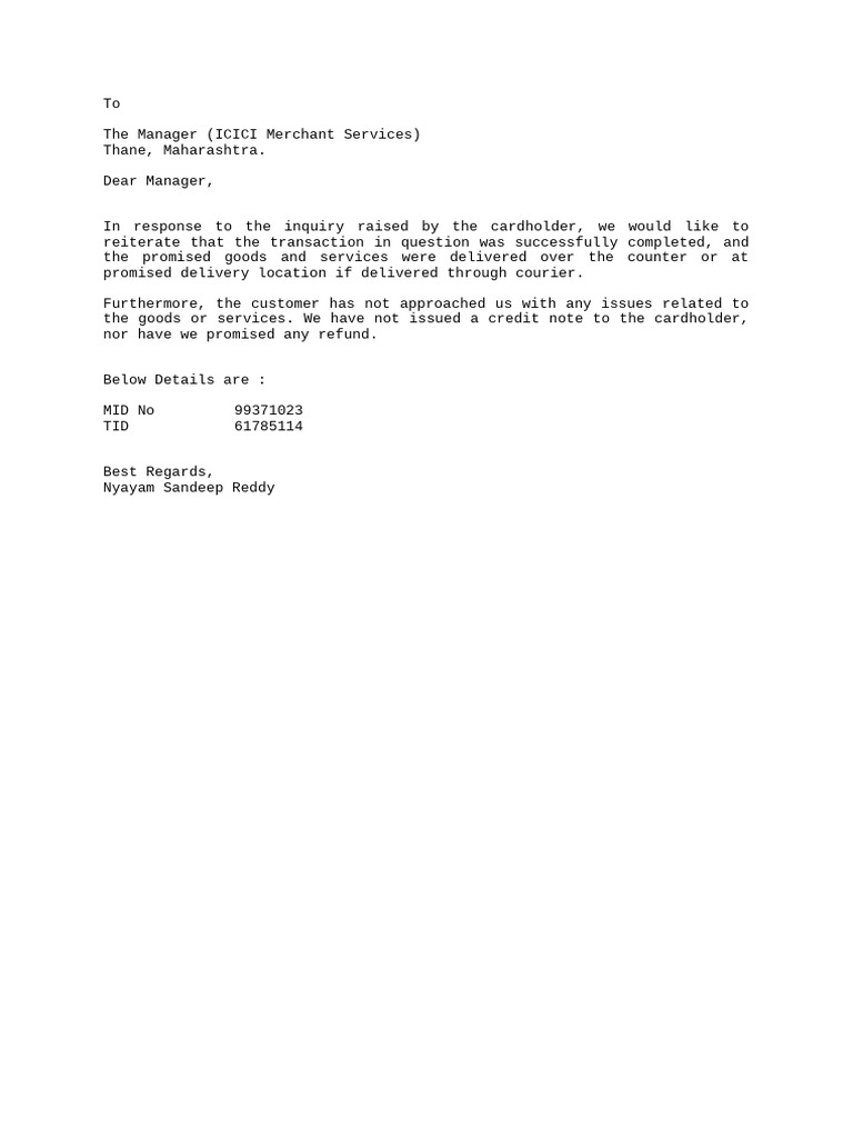 Merchant Explanation Letter_1 | PDF