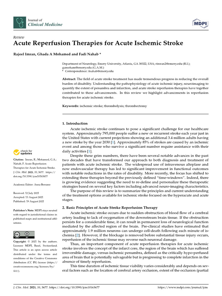 Acute Reperfusion Therapies For Acute Ischemic Stroke | PDF | Stroke ...